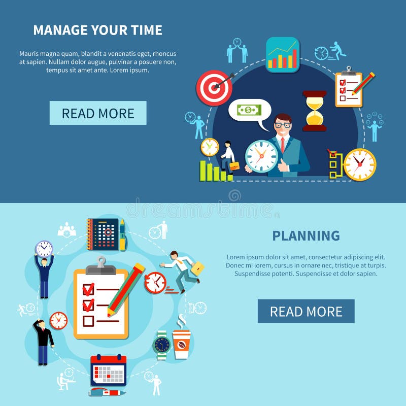 Time Management Banners Set Stock Vector - Illustration of optimization ...