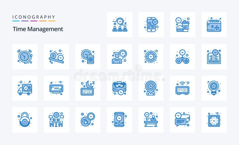 25 Time Management Blue Icon Pack. Vector Icons Illustration Stock ...