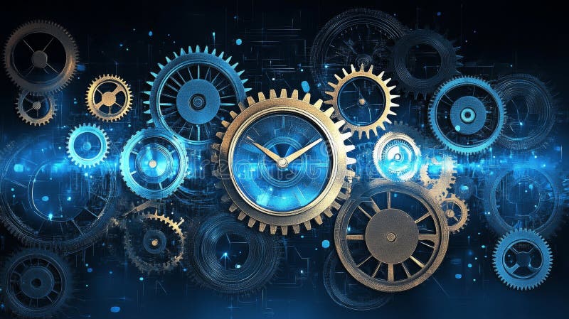 Time Management Concept. Abstract Background with Connected Gear Wheels ...