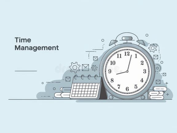 Time Management Concept with Clock, Calendar, and Workflow Icons on ...