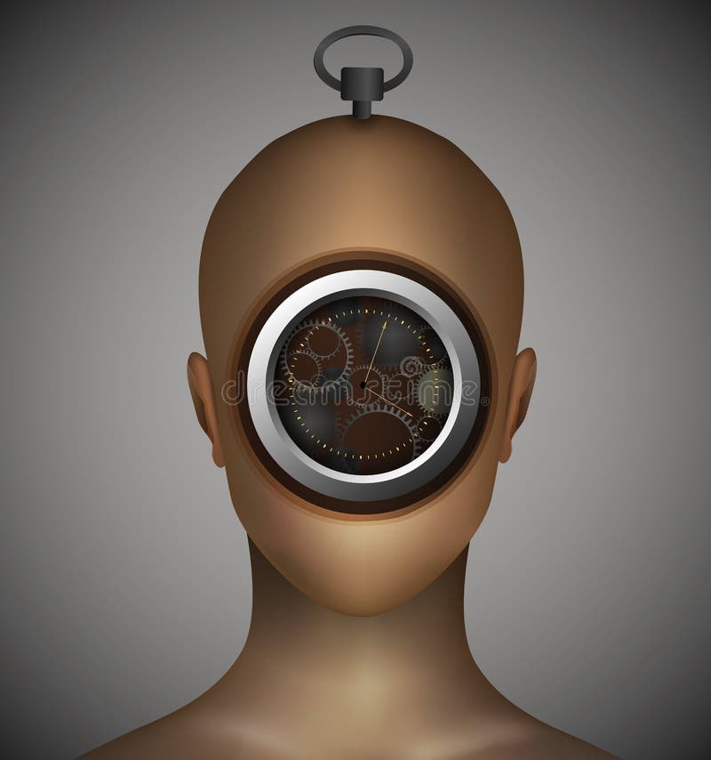 Time Management Concept, Clock Inside the Man Head, Adjustment, of Time ...