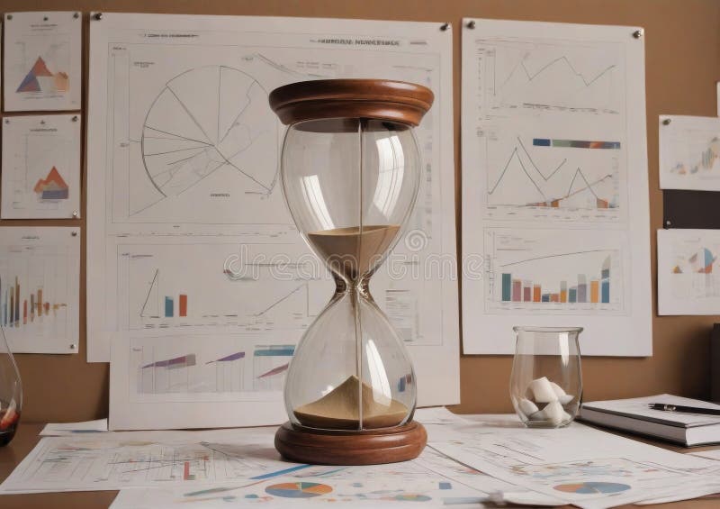 Time Management Concept: Hourglass with Line Graphs Stock Illustration ...