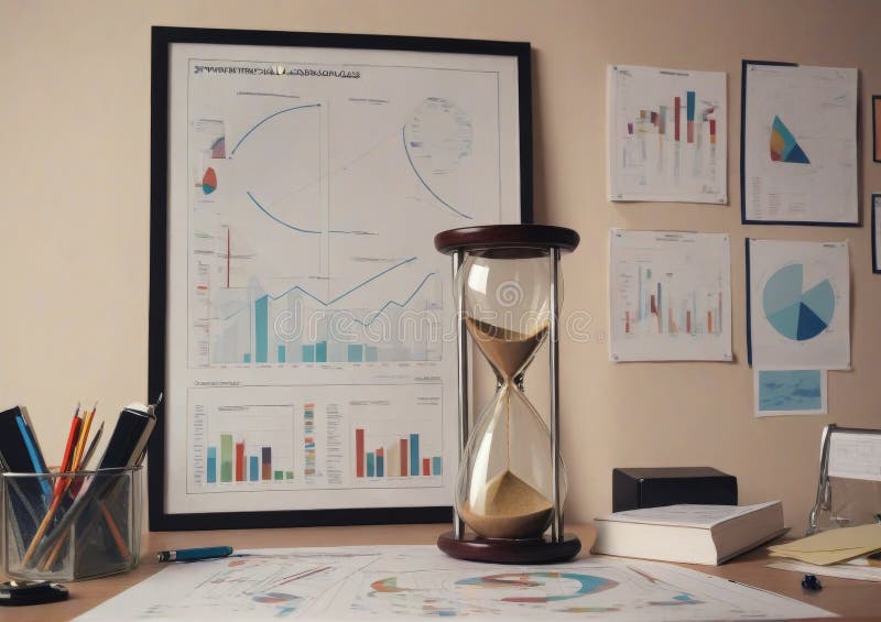 Time Management Concept: Hourglass with Line Graphs Stock Illustration ...