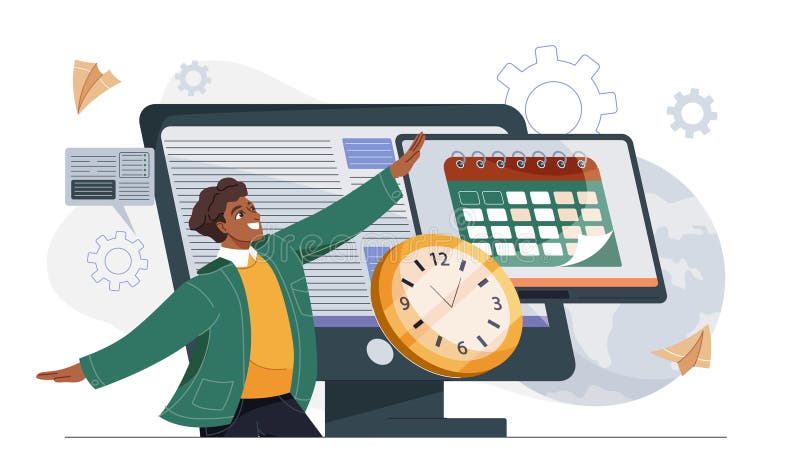 Time Management Concept. Man with Clock and Calendar. Planning and Scheduling, Organizing ...