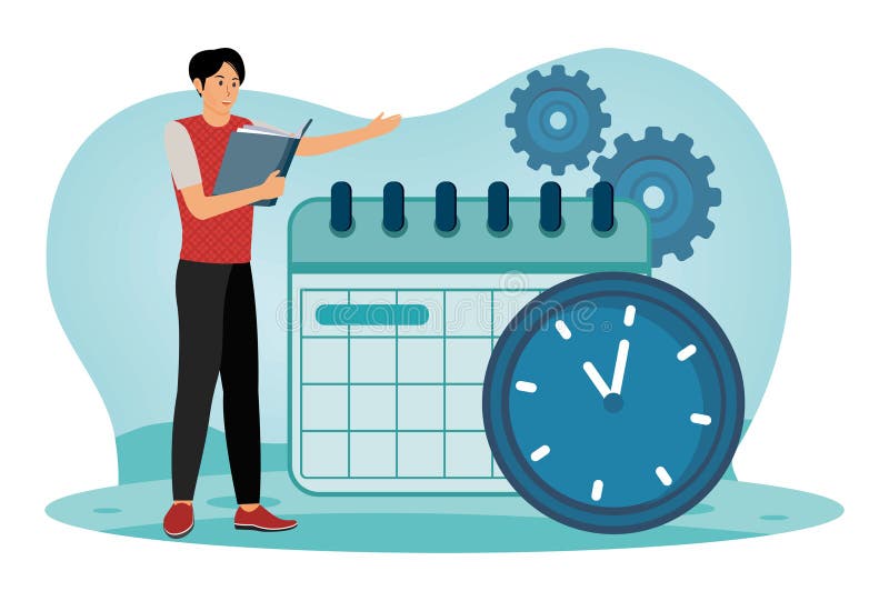 Time Management Concept. Men with Calendar and Clock Elements. Stock ...