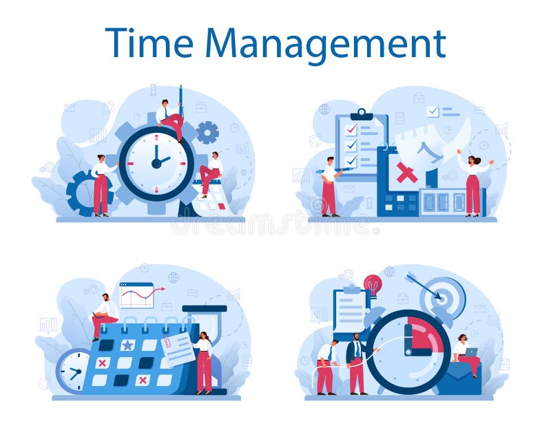Time Management Concept Set. Business People Work Time Stock Vector ...