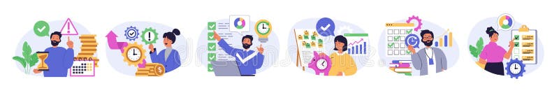 Time Management Concept Set in Flat Design for Web. Collection with ...