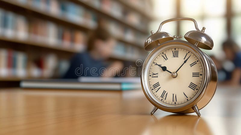 Time Management Concept with Students Studying in the Library and an ...