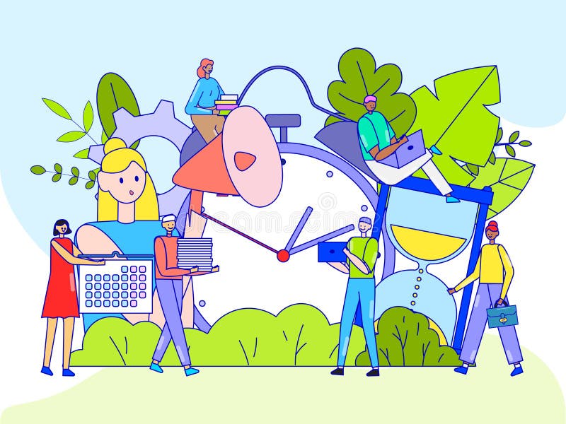 Time Management Concept, Tiny People Cartoon Characters, Business ...