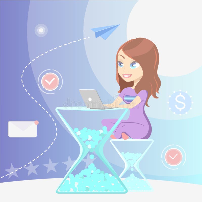 Time Management Concept with Woman Sitting Working on a Laptop Computer ...