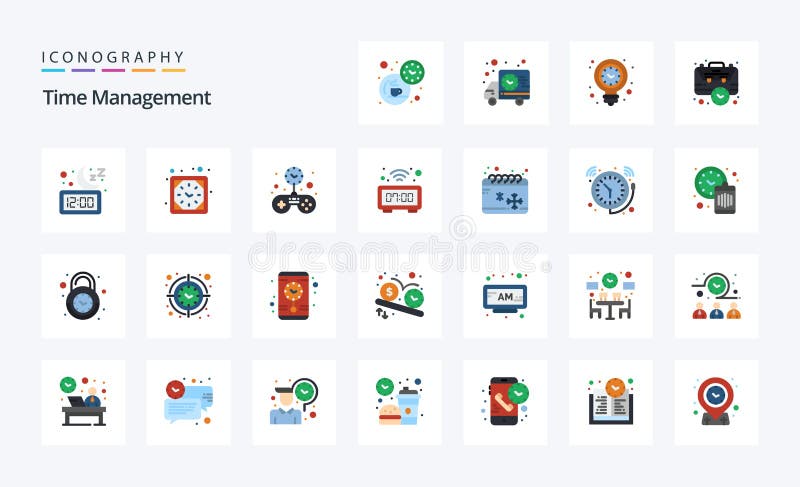 25 Time Management Flat Color Icon Pack Stock Vector - Illustration of ...