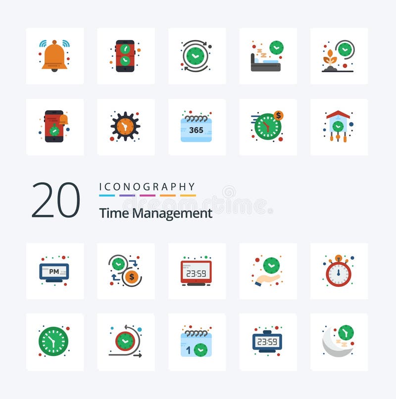 20 Time Management Flat Color Icon Pack Like Time Hand Up Down Clock ...