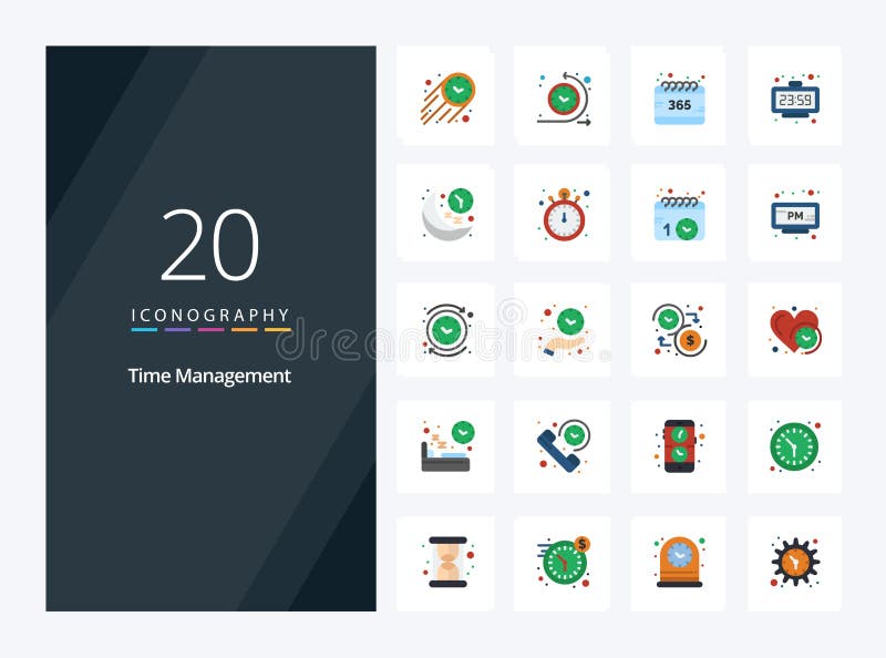 20 Time Management Flat Color Icon for Presentation Stock Vector ...