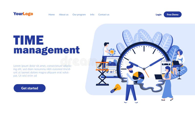 Time Management Flat Landing Page Template Stock Vector - Illustration ...