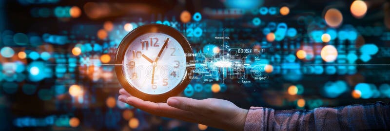 Time Management and Future Technology Concept a Hand Holds an Analog ...