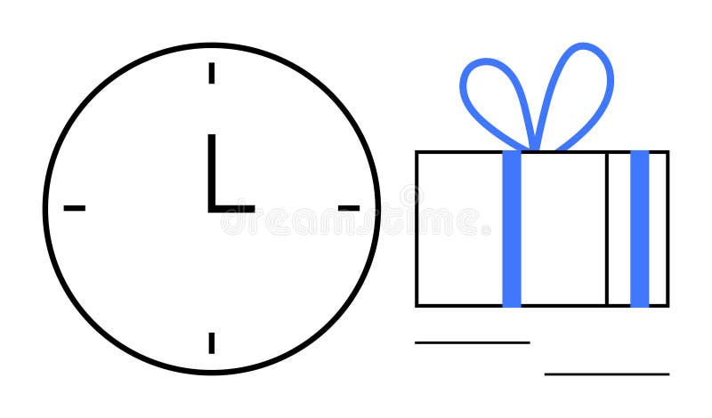Time Management and Gift Giving Concept Featuring Clock and Wrapped ...