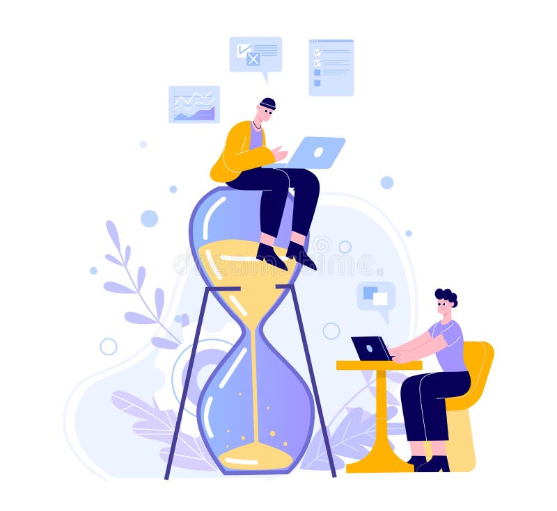 Time Management Hourglass. Office Workers Planning Work Schedule, Time ...