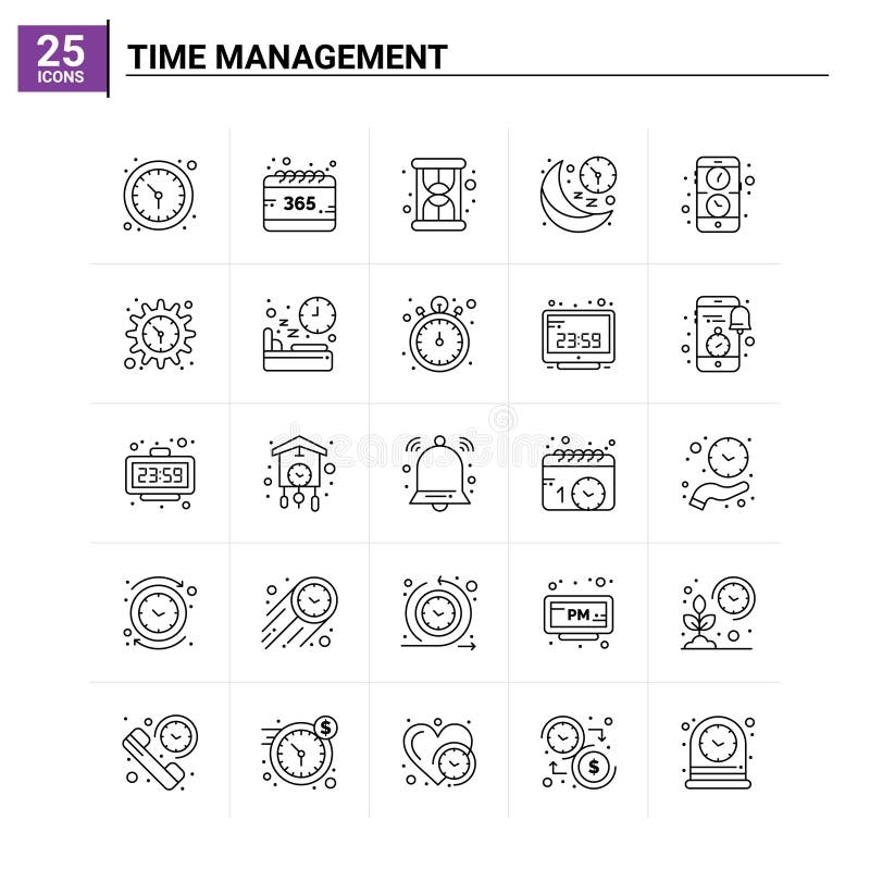 25 Time Management Icon Set. 100 Editable EPS 10 Files Stock Vector ...
