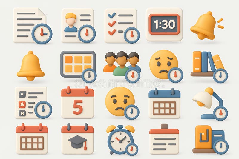 Time Management Icons 3D Render of Schedule Task and Deadline Symbols Stock Vector ...