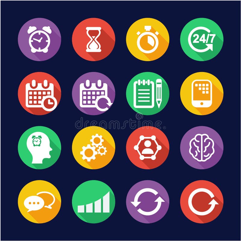 Time Management Icons Flat Design Circle Stock Vector - Illustration of ...