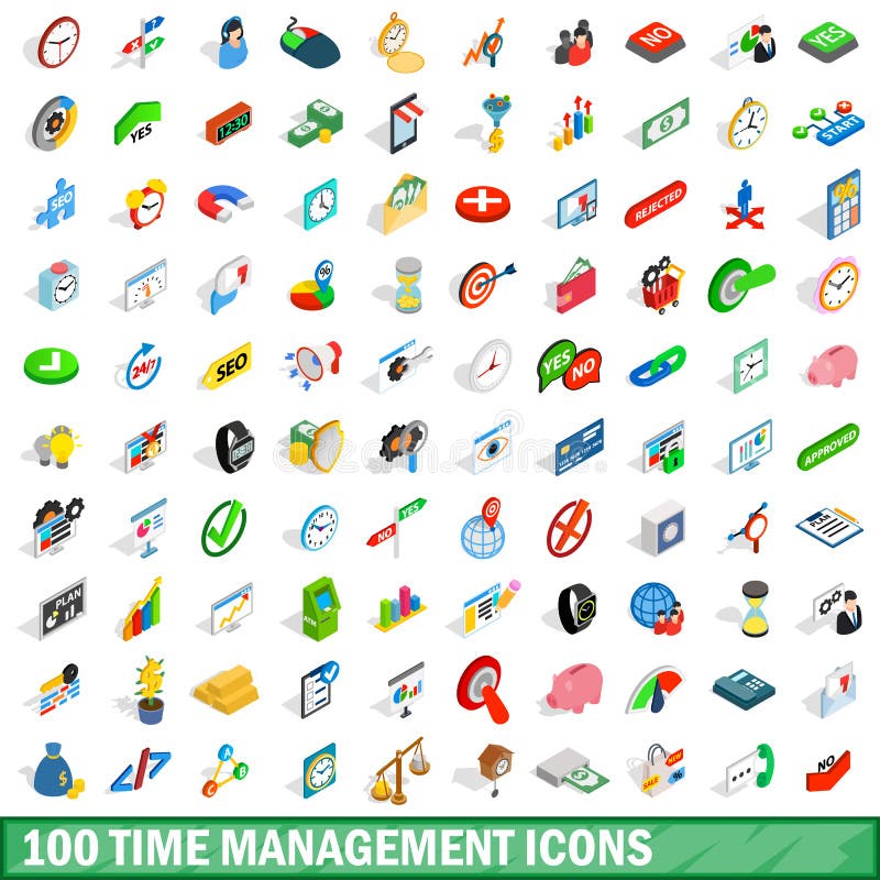 100 Time Management Icons Set, Isometric 3d Style Stock Vector ...
