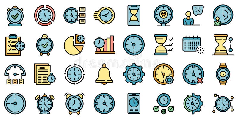 Time Management Icons Set Vector Flat Stock Vector - Illustration of ...