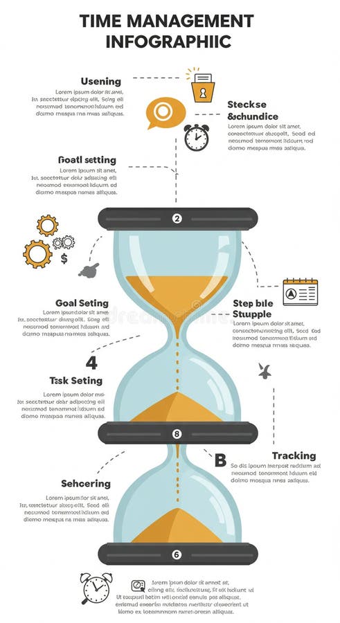 Time Management Infographic Featuring a Stylized Hourglass Centered ...