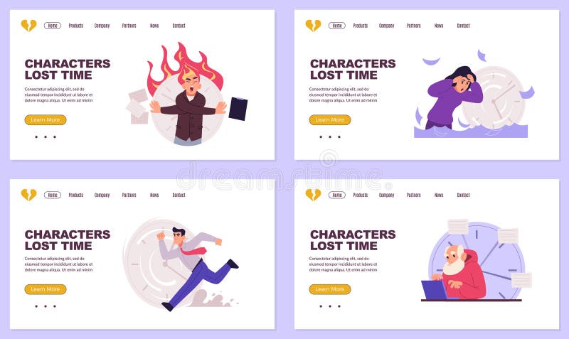 Time Management. Landing Pages with Characters with daily Routines ...
