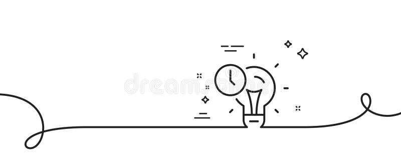 Time Management Line Icon. Idea Lightbulb Sign. Clock. Continuous Line with Curl. Vector Stock ...