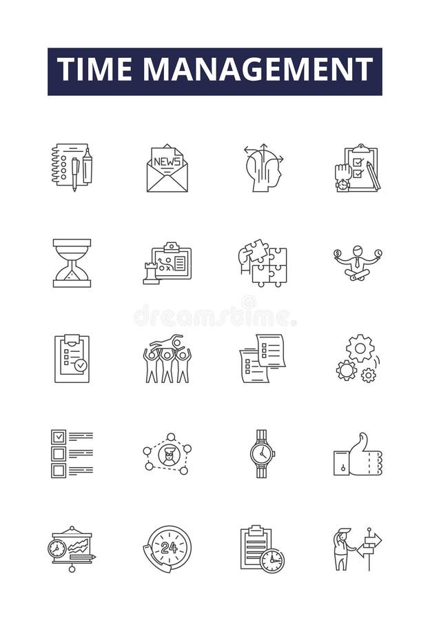 Time Management Line Vector Icons and Signs. Organizing, Prioritizing ...