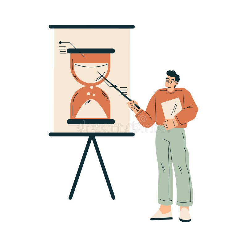 Time Management with Man Character Point at Hourglass Organizing ...