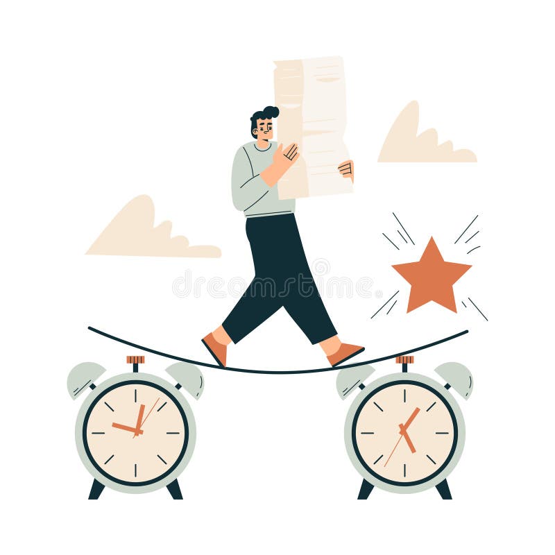 Time Management with Man Character Walking Rope Organizing Efficient ...