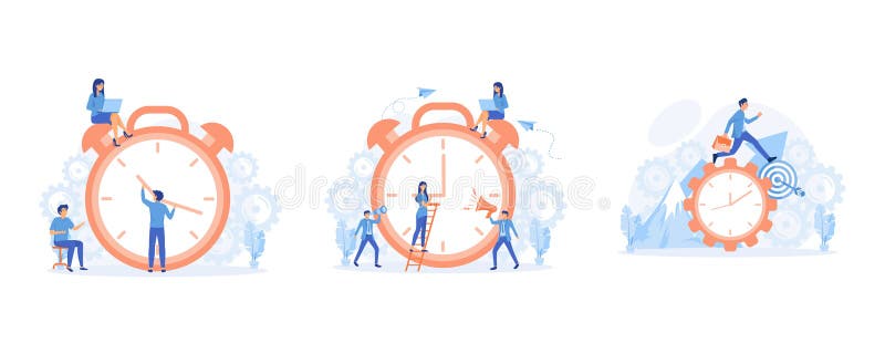 Time Management, Control, Businessman Run Along Gear in Form of Clock ...