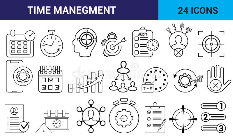 Time Management Outline Icon Set of 24 Includes Thin Line, Time ... Time Management Outline Icon Set of 24 Includes Thin Line, Time ...