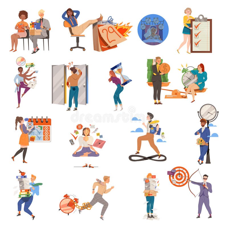 Time Management with People Characters Multitasking and Organizing ...