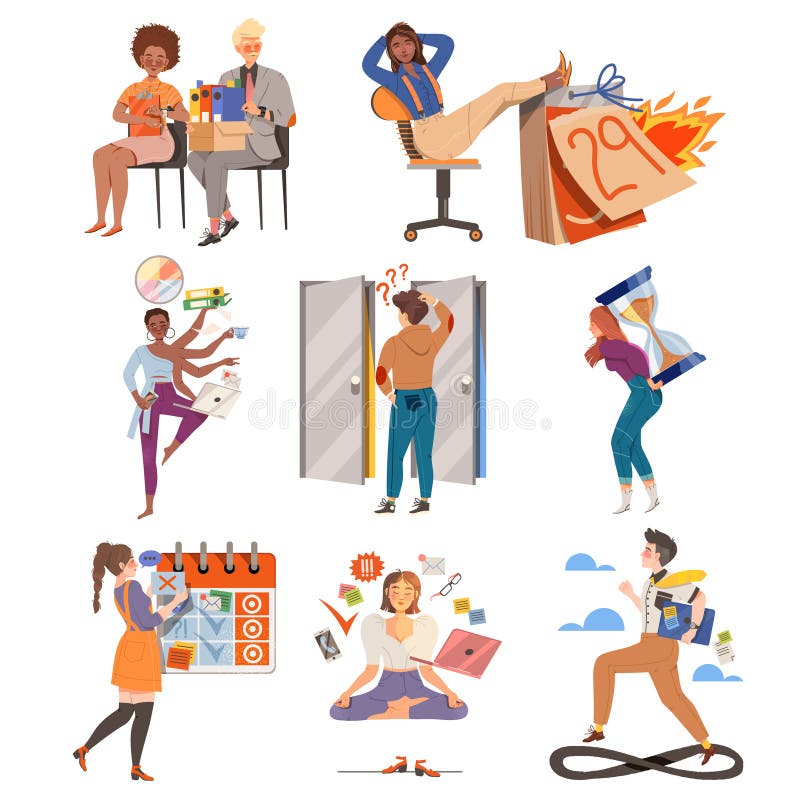 Time Management with People Characters Multitasking and Organizing ...