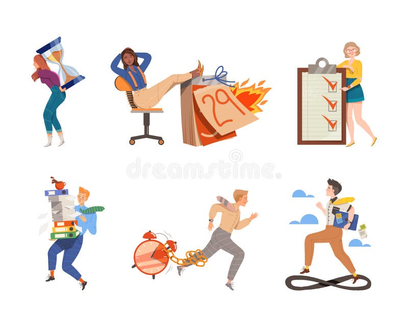 Time Management with People Characters Multitasking and Organizing ...