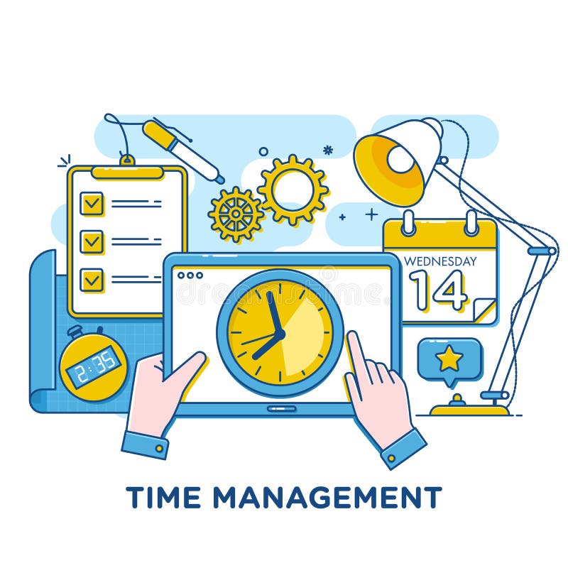 Time Management Concept Illustration, Thin Line Flat Design Stock ...