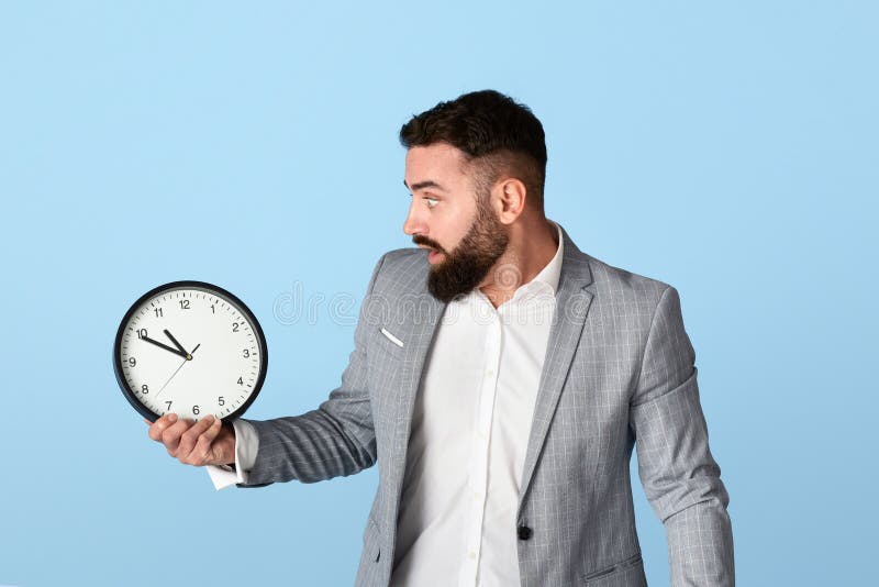 Time Management Problem. Scared Corporate Worker with Analog Clock ...