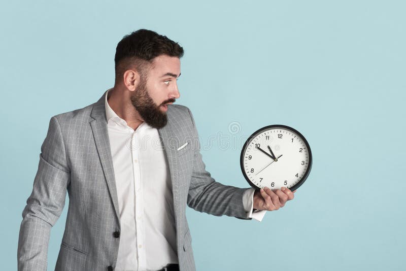 Time Management Problem. Scared Corporate Worker with Analog Clock ...