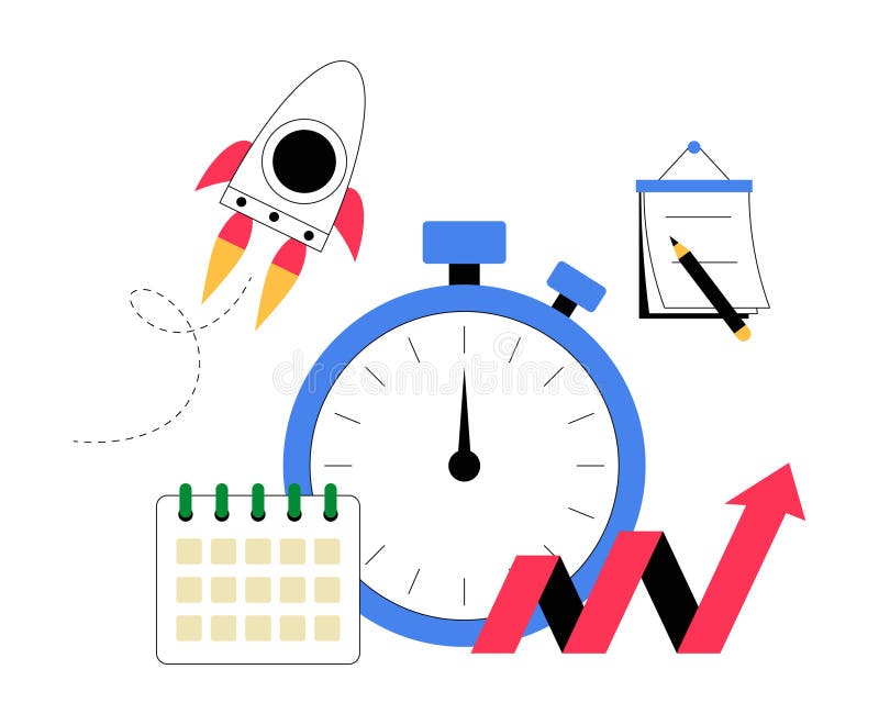 Time Management and Productivity Elements in Flat Vector Illustration ...