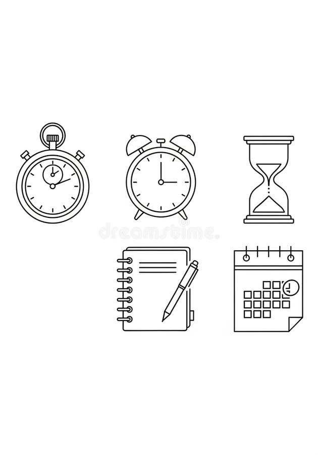 Time Management and Productivity Line Icons Set Stock Illustration - Illustration of tasks ...
