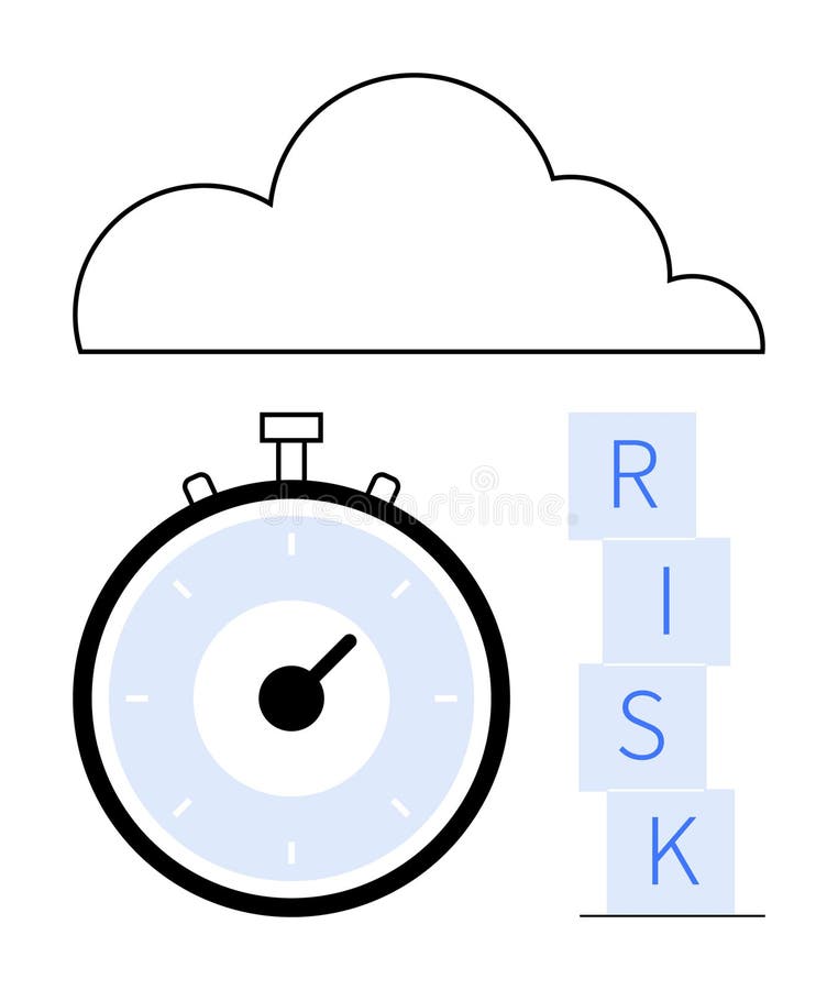 Time Management and Risk Assessment Symbolized by Stopwatch, Cloud, and ...