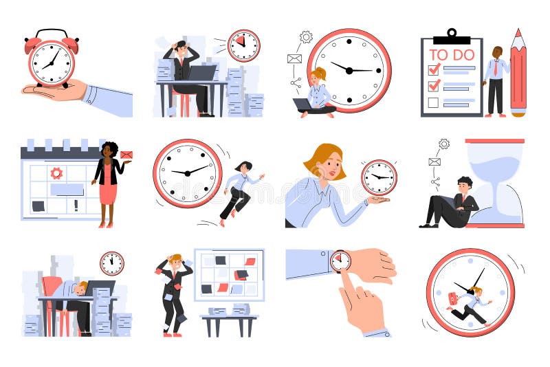 Time Management Set Isolated. Concept of Deadline Stock Vector ...