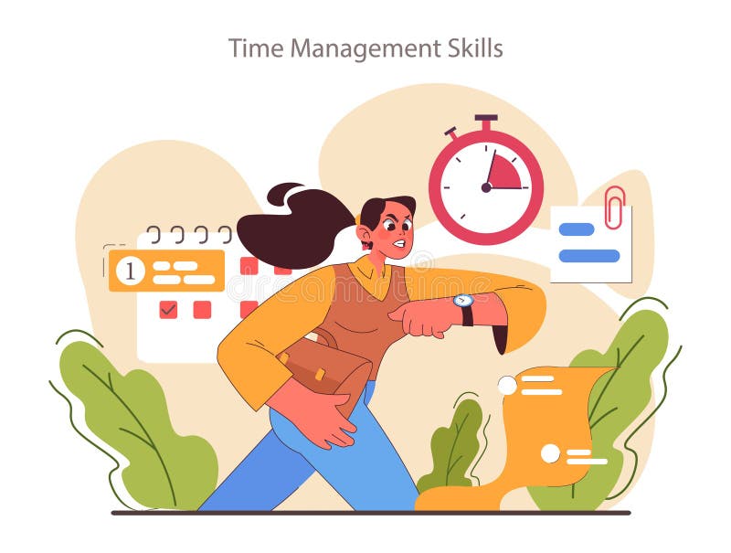 Time Management Skill. Character with Self-discipline Stock Vector ...
