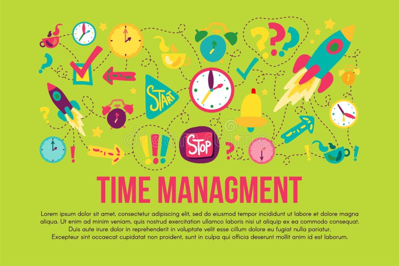 Time Management Stickers Set Set Stock Illustration - Illustration of ...