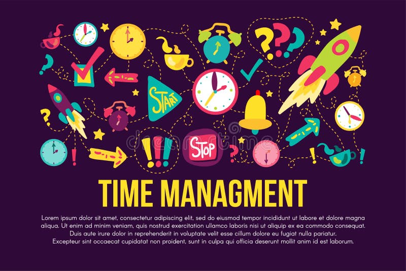 Time Management Stickers Set Set Stock Illustration - Illustration of ...