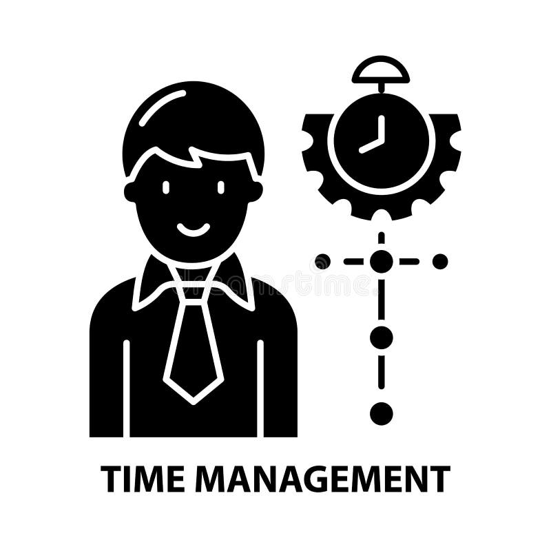 Time Management Concept Icon, Black Sign with Strokes, Concept ...