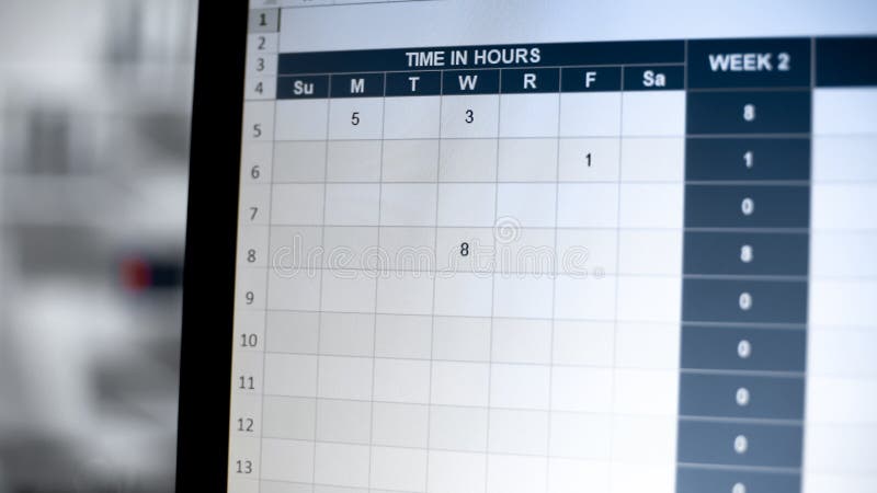 Time Management Table on Computer Screen, Online Visiting Log, Time in ...
