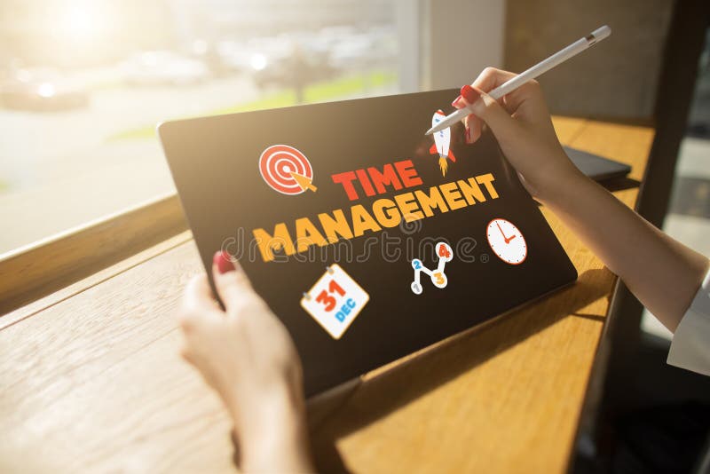 Time Management Text and Icons on Screen. Business and Personal Growth ...